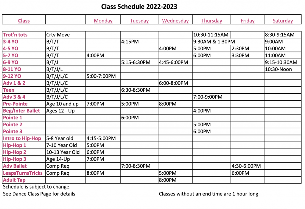 Denver Dance Class Schedule
